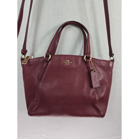 Coach | Bags | Coach Mini Kelsey Pebbled Burgundy Satchel Crossbody 2 ...